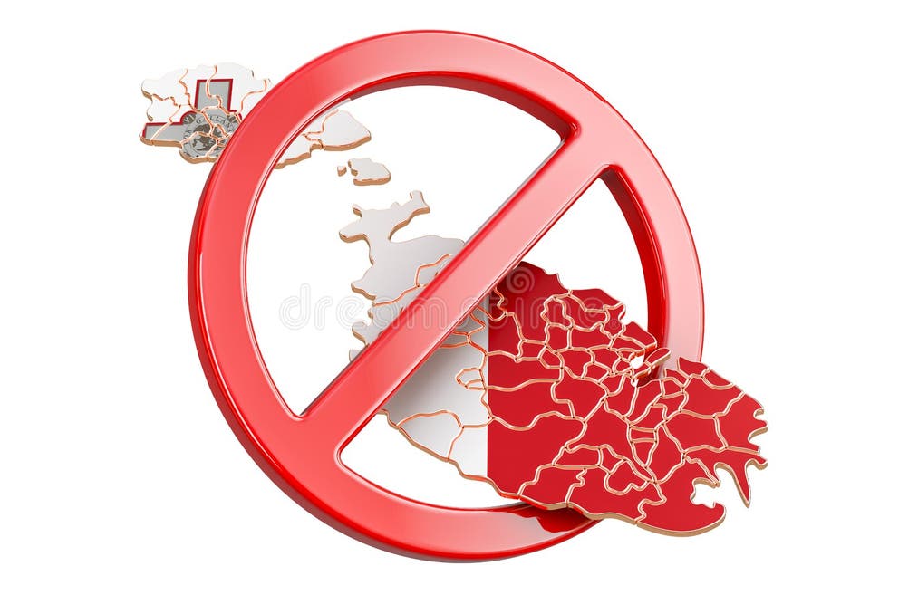 Maltese Map with Forbidden Sign, 3D Rendering Stock Illustration ...