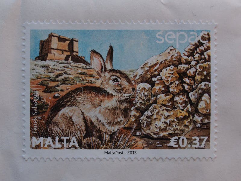 Maltese Stamp Showing a Rabbit or Hare Editorial Stock Image - Image of ...