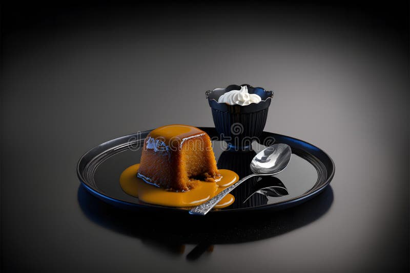 MALVA PUDDING on Black Background Created with Generative AI Technology ...