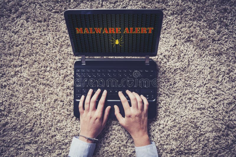 Malware Alert in a Laptop Screen. Top View. Stock Photo - Image of ...
