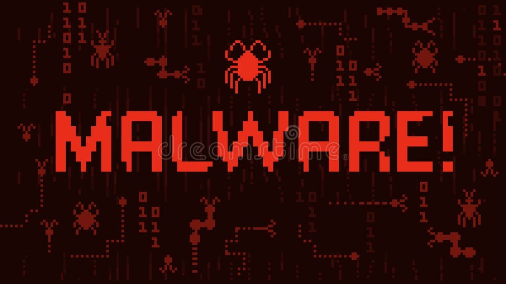 Malware Alert Pixel Art Screen. Computer Virus Warning, Pixelated ...