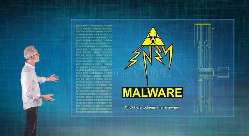 A Malware Concept Explained by a Businessman on a Wall Screen Stock ...