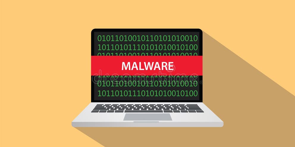 Malware Concept Illustration with Laptop Comuputer and Text Banner on ...