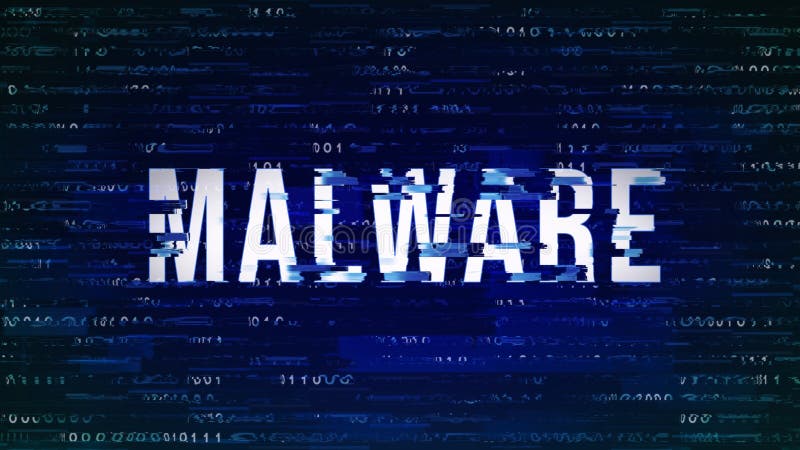 Malware - Glitched Title with Digital Binary Code on Dark Blue Stock ...