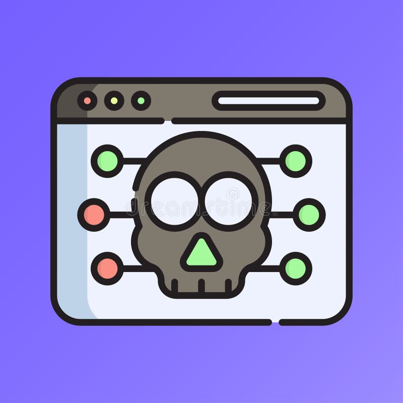 Malware Icon Vector Illustration. Flat Outline Cartoon. Cyber Security ...