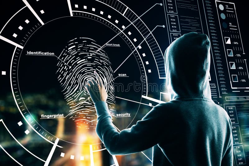 Hacker with fingerprint stock photo. Image of concept - 151240566