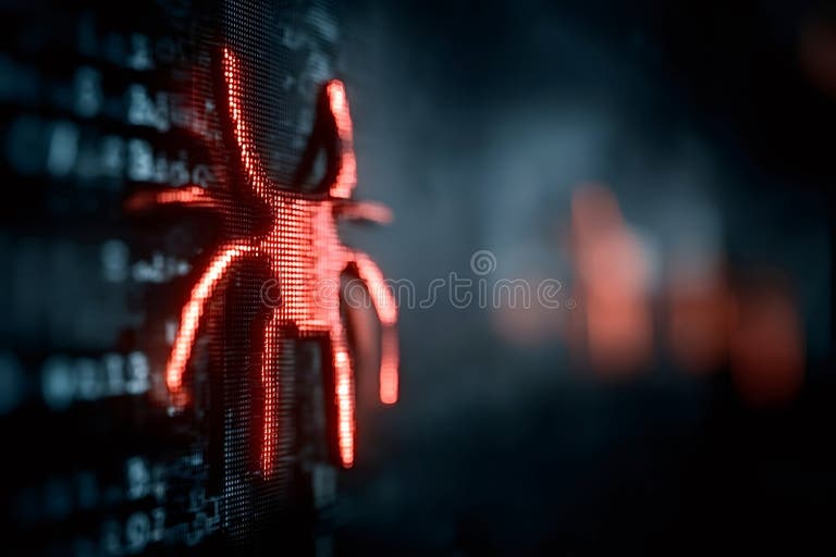 Malware Virus Spider Crawling on Digital Screen Destroying Data Stock ...