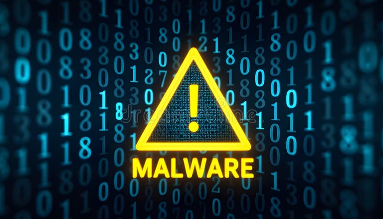 Malware Warning Sign Against a Backdrop of Binary Code, Symbolizing ...