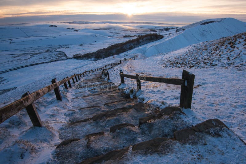 Mam Tor Covered in Snow during Sunset in the Peak District Stock Image ...