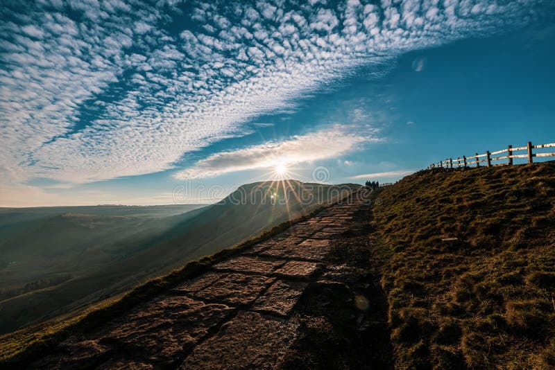 Mam Tor Hill and Ridge Walk with Sunset Over the Mountain Peak with ...