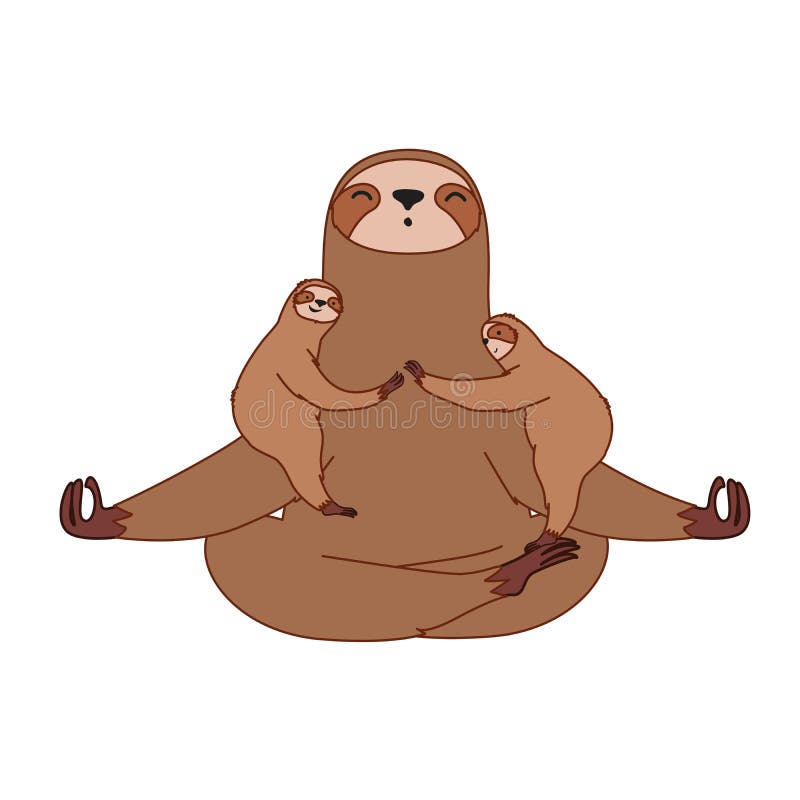 Mama Sloth in Meditation Pose with Kids Stock Vector - Illustration of ...