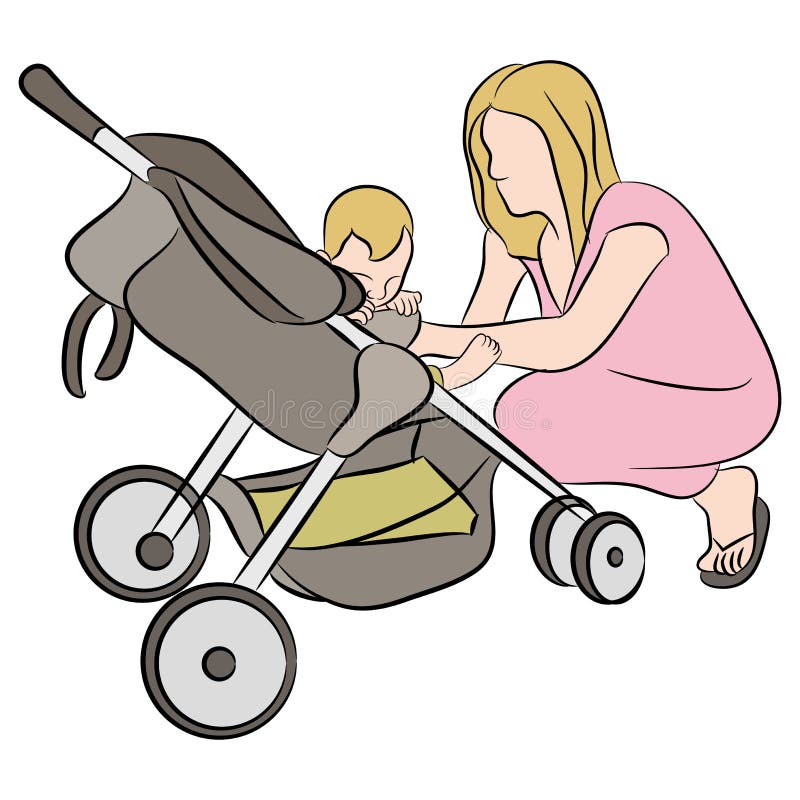 Maman Avec Le Bébé Dans La Poussette Illustration de Vecteur ...