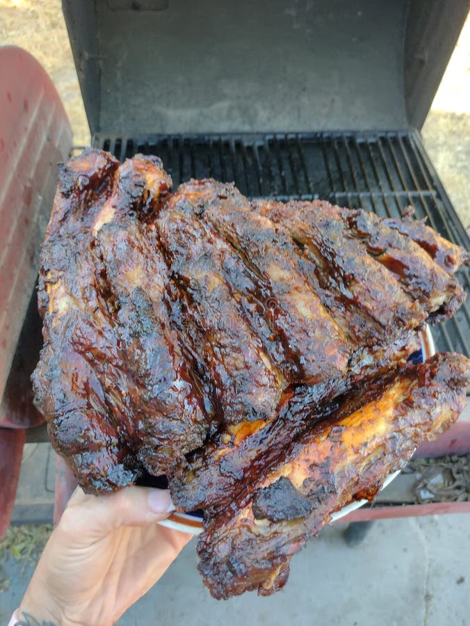 Mamas BBQ baby back ribs stock photo. Image of back - 221361060