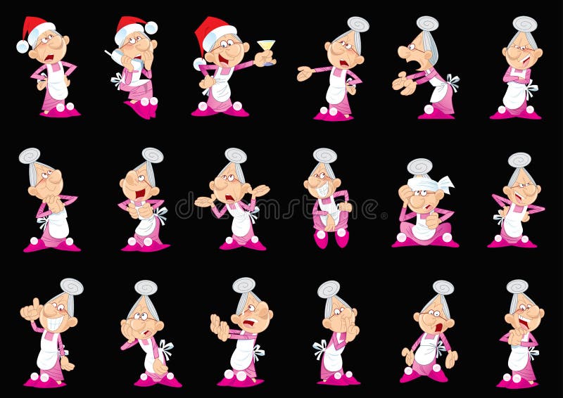 Mamie Drôle Dans Diverses Poses Illustration de Vecteur - Illustration ...