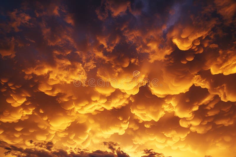 Mammatus Clouds Forming Ominous Shapes at Sunset, Creating a Dramatic ...