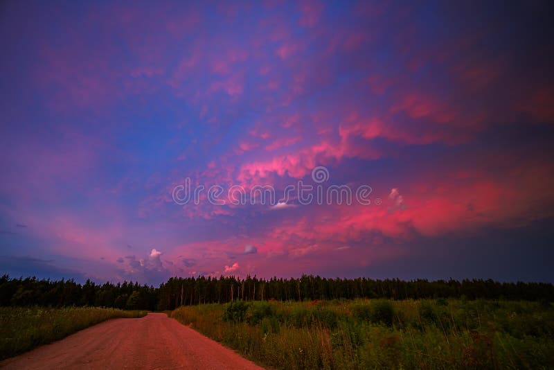 Mammatus Clouds in the Morning Sky with Red Sunrise Light after Storm ...