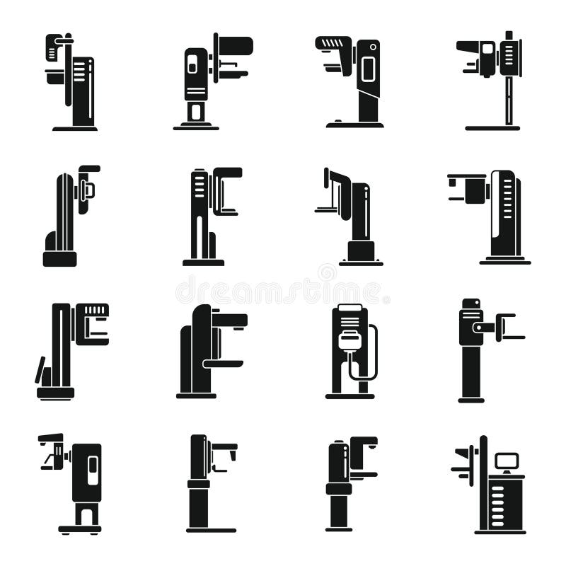 Mammography Machine Icons Set Simple Vector. Analyzing Breast Stock ...
