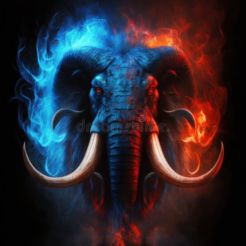 Mammoth in Angry Red and Blue Flame. Ai Generated Stock Illustration ...