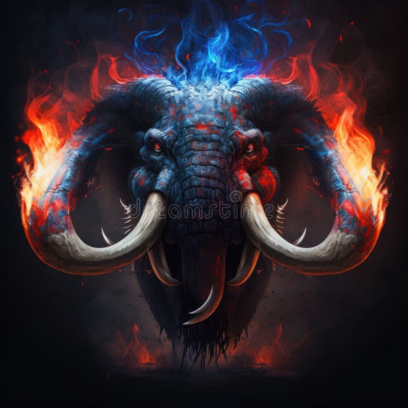 Mammoth in Angry Red and Blue Flame. Ai Generated Stock Illustration ...