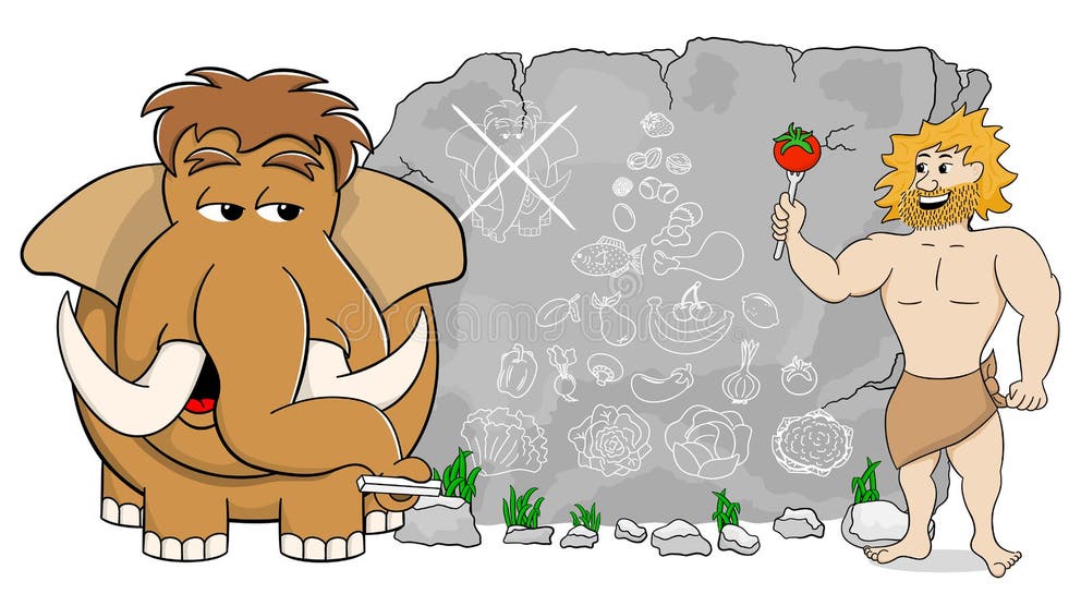 Mammoth Explains Paleo Diet Using a Food Pyramid Drawn on Stone Stock ...