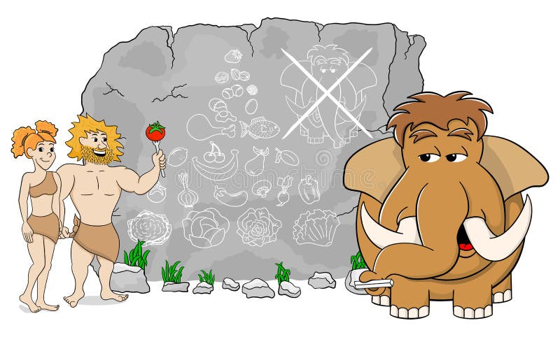 Mammoth Explains Paleo Diet Using a Food Pyramid Drawn on Stone Stock ...