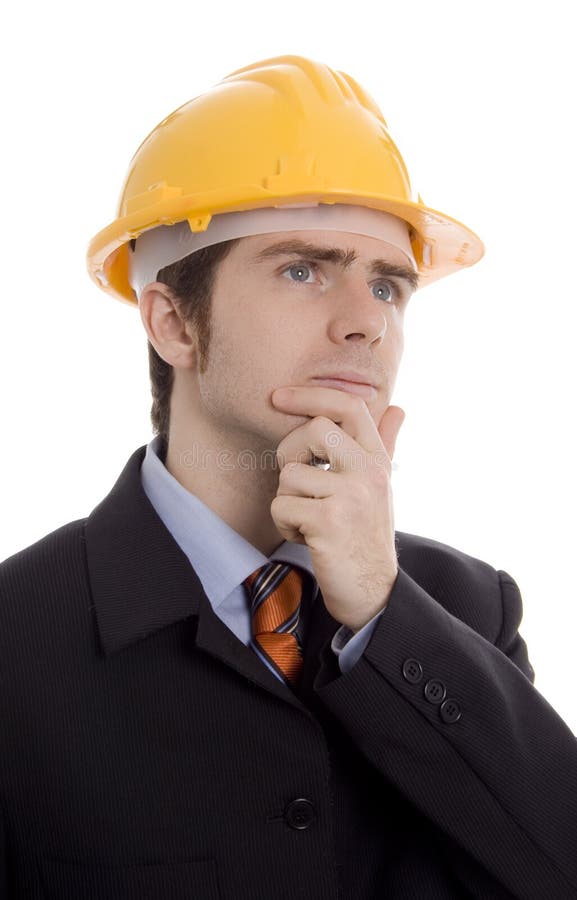 Construction man thinking stock image. Image of wonder - 21877985