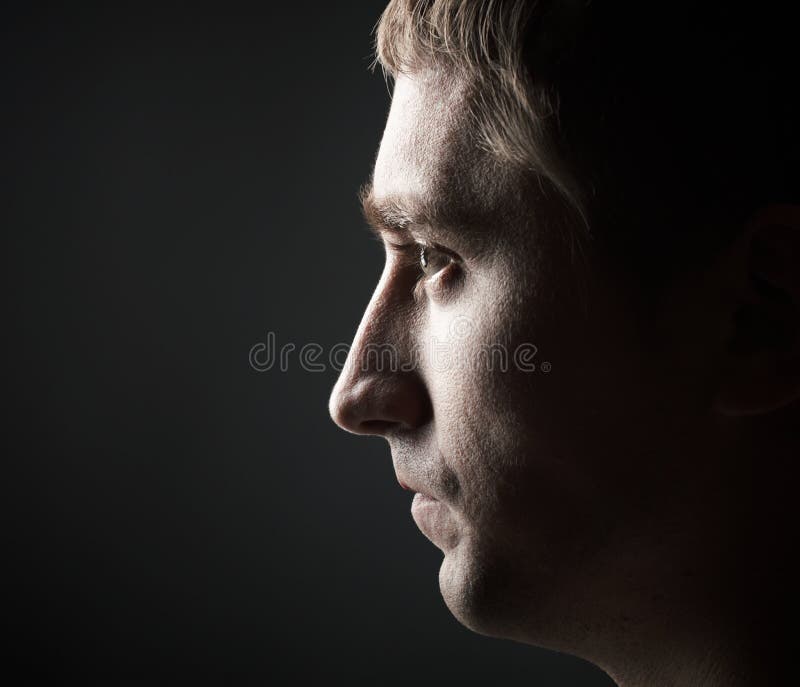 Man s Face in Shadow stock image. Image of dark, emotional - 7996327