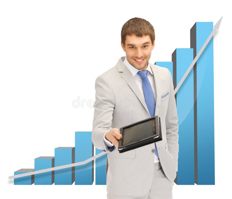 Man with 3d Graphics and Tablet Pc Stock Photo - Image of giving ...