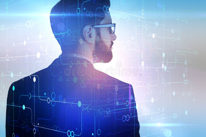 Man on Abstract Tech Background Stock Illustration - Illustration of ...