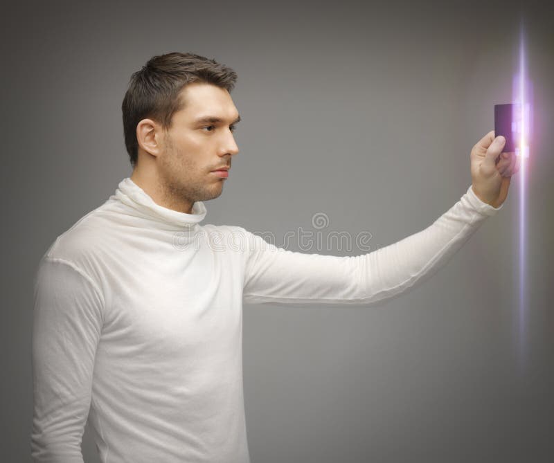 Man with access card stock photo. Image of fiction, electronic - 38321456