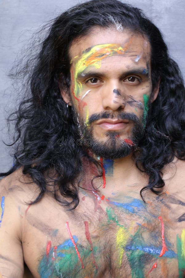 Man with Acrylic Colors in Body Art Stock Image - Image of hispanic ...