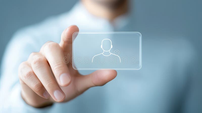 Man Activates Glass Button with Person Icon, Seamless User Interface ...