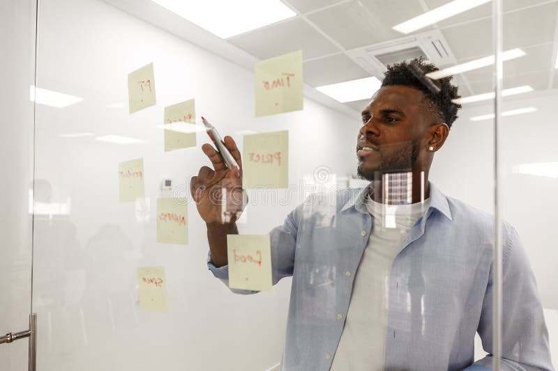 Professional Collaborating on Project Ideas Using Sticky Notes in a ...