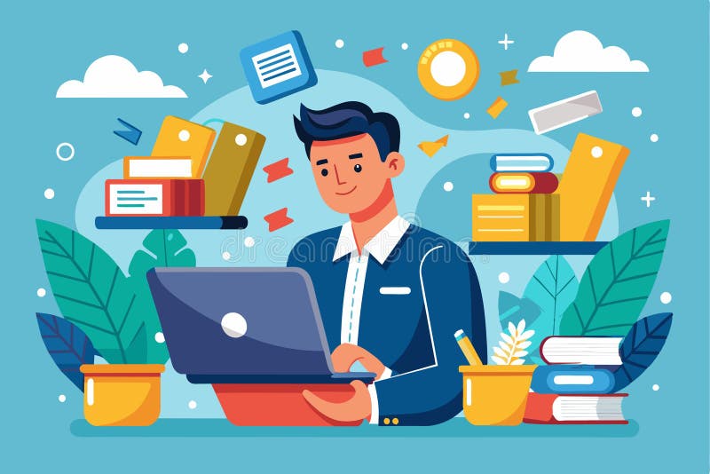 A Man is Actively Saving Various Documents and Folders To His Laptop ...