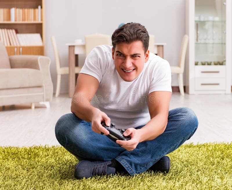 Man Addicted To Computer Games Stock Photo - Image of hobbies, desktop ...