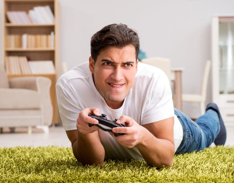 Man Addicted To Computer Games Stock Photo - Image of electronic ...