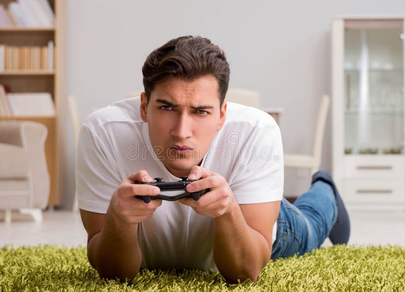 Man Addicted To Computer Games Stock Image - Image of console, driving ...