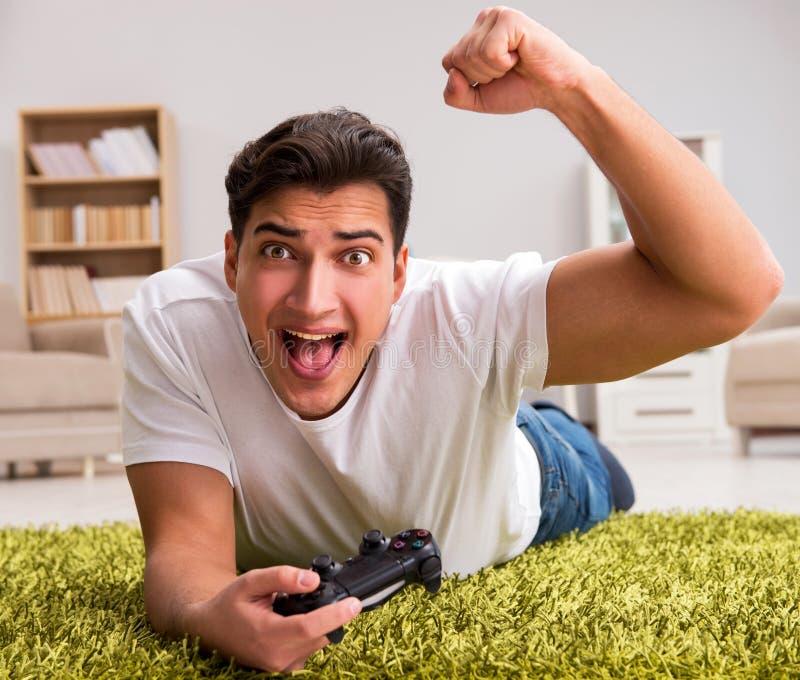 Man Addicted To Computer Games Stock Image - Image of male, home: 172965453