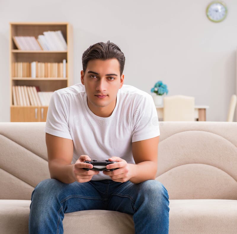 Man Addicted To Computer Games Stock Image - Image of keyboard, couch ...