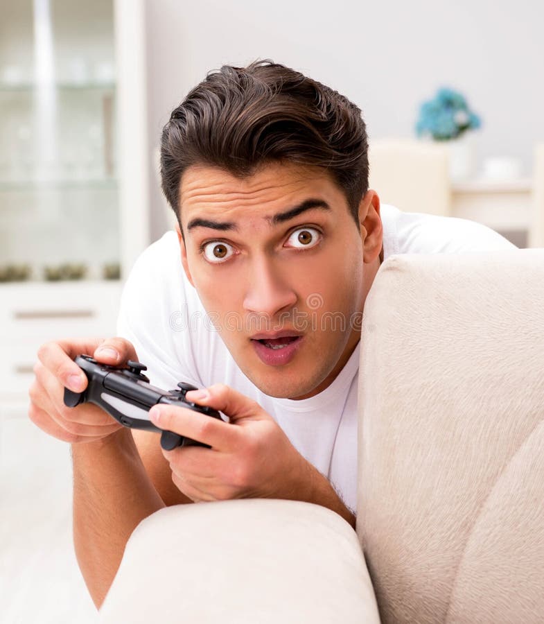 Man Addicted To Computer Games Stock Image - Image of desktop, control ...