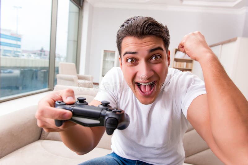 The Man Addicted To Computer Games Stock Photo - Image of entertainment ...