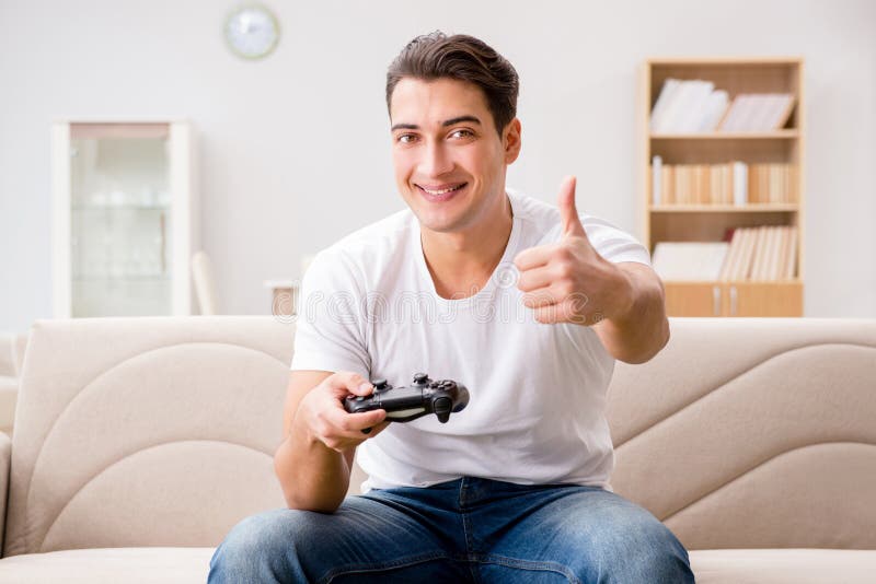 The Man Addicted To Computer Games Stock Photo - Image of playing ...