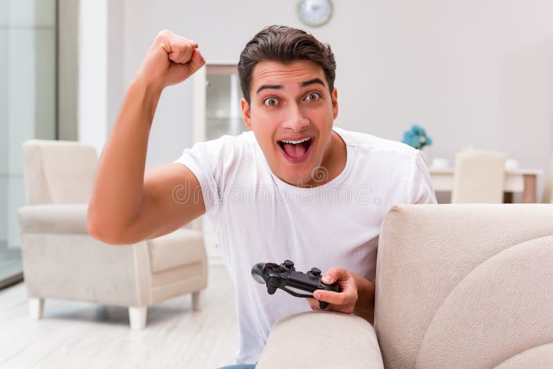 The Man Addicted To Computer Games Stock Image - Image of driving ...