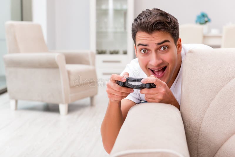 The Man Addicted To Computer Games Stock Photo - Image of hobbies ...