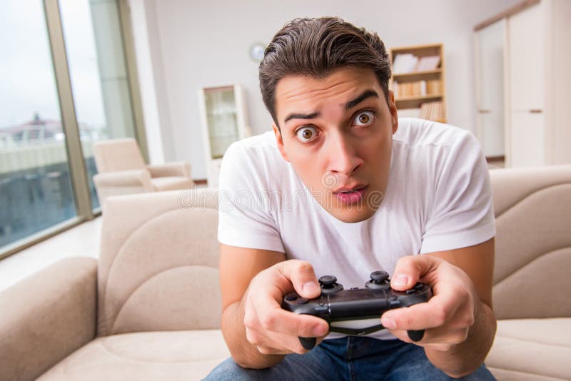 The Man Addicted To Computer Games Stock Photo - Image of desktop, home ...