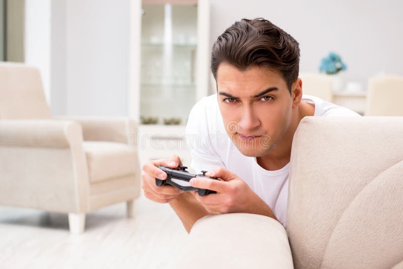 The Man Addicted To Computer Games Stock Photo - Image of game, adult ...