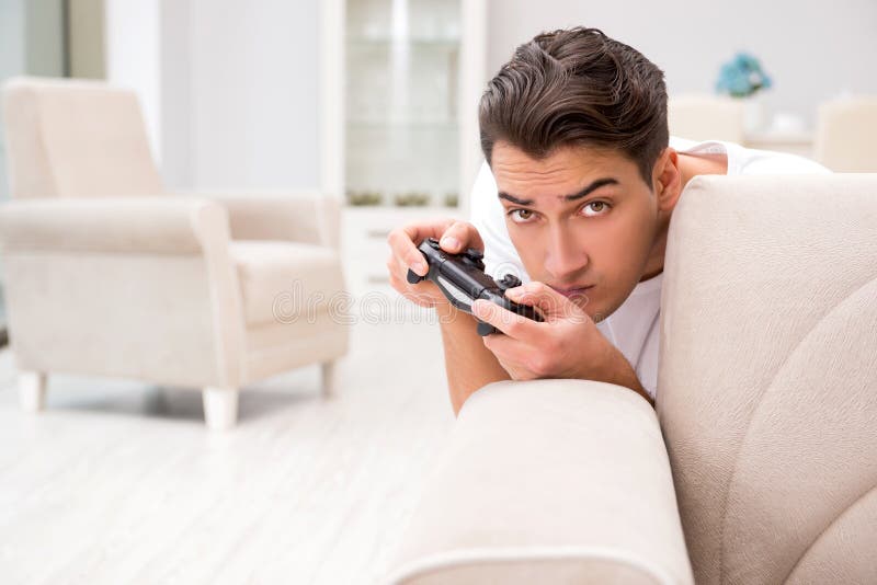 The Man Addicted To Computer Games Stock Image - Image of living ...