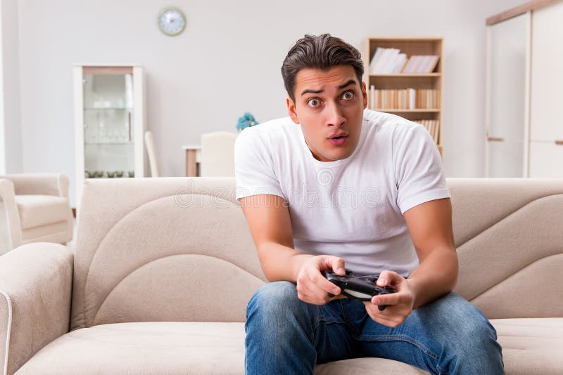 The Man Addicted To Computer Games Stock Image - Image of computer ...