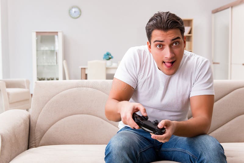 The Man Addicted To Computer Games Stock Photo - Image of male, happy ...