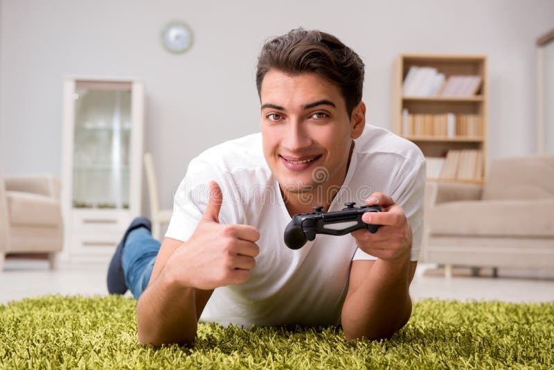 The Man Addicted To Computer Games Stock Image - Image of button ...